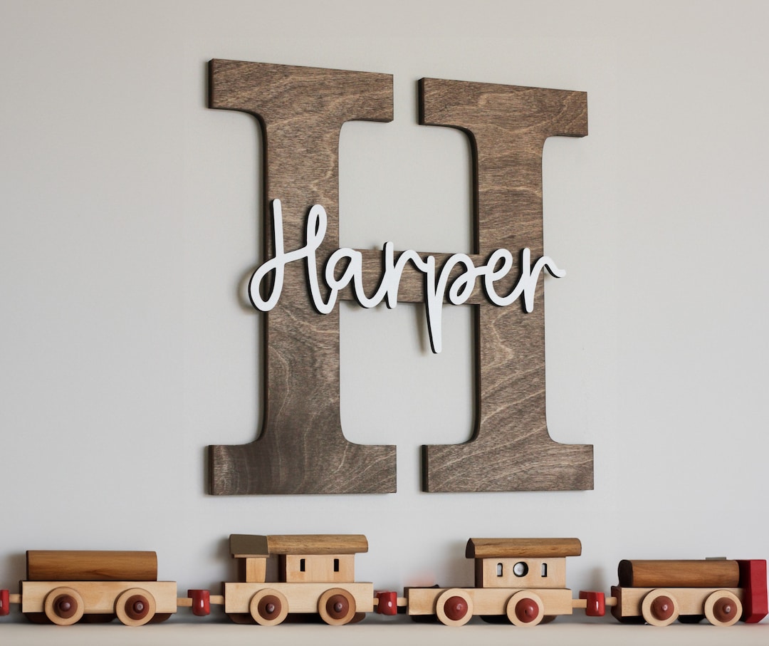 Custom Initials Sign, Wooden Wall Name Sign for Wall, Letter ...