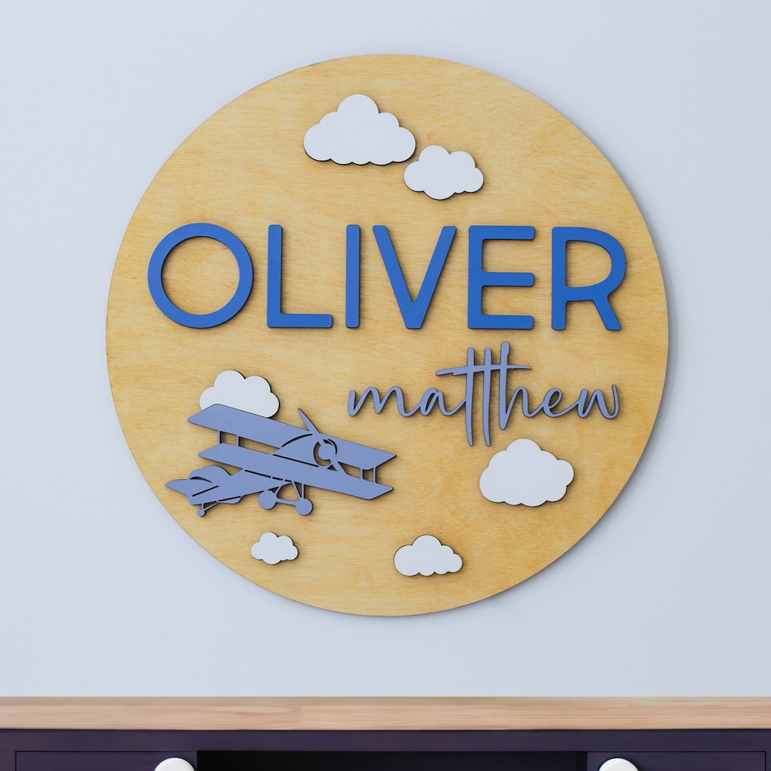 Airplane Name Sign, Custom Round Sign, Wooden Name Sign, Travel Nursery ...