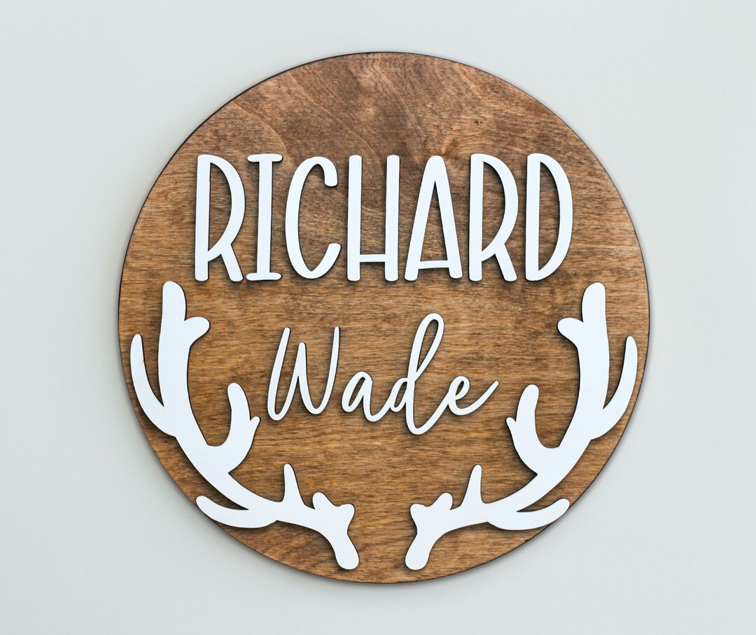Antler Name Sign L Wood Round Name Sign L Custom Name L Nursery Room ...