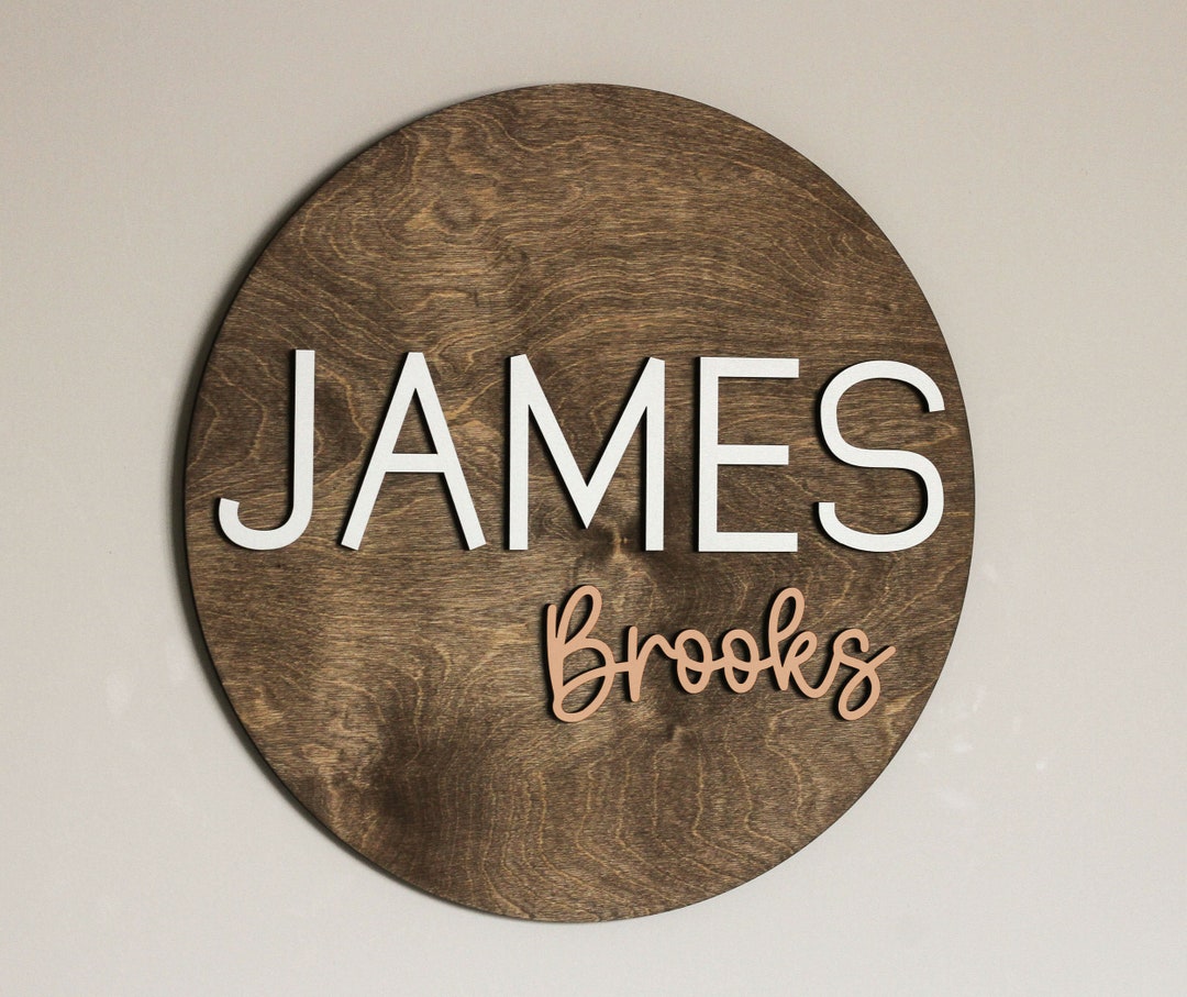 Baby Name Sign for Nursery, Wooden Round Sign, Baby Shower Hanging Sign ...