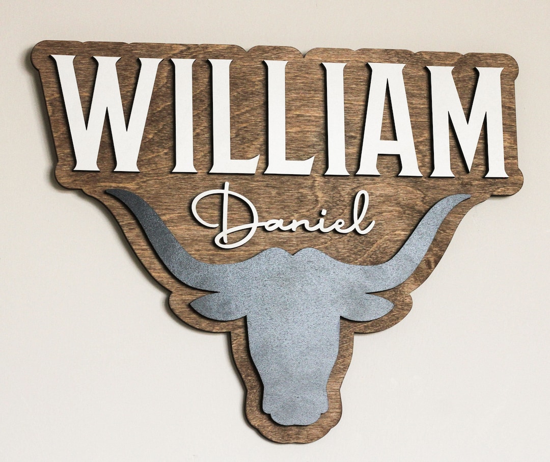 Western Themed Sign, Bull Horn Baby Name Sign, Western Nursery Decor ...
