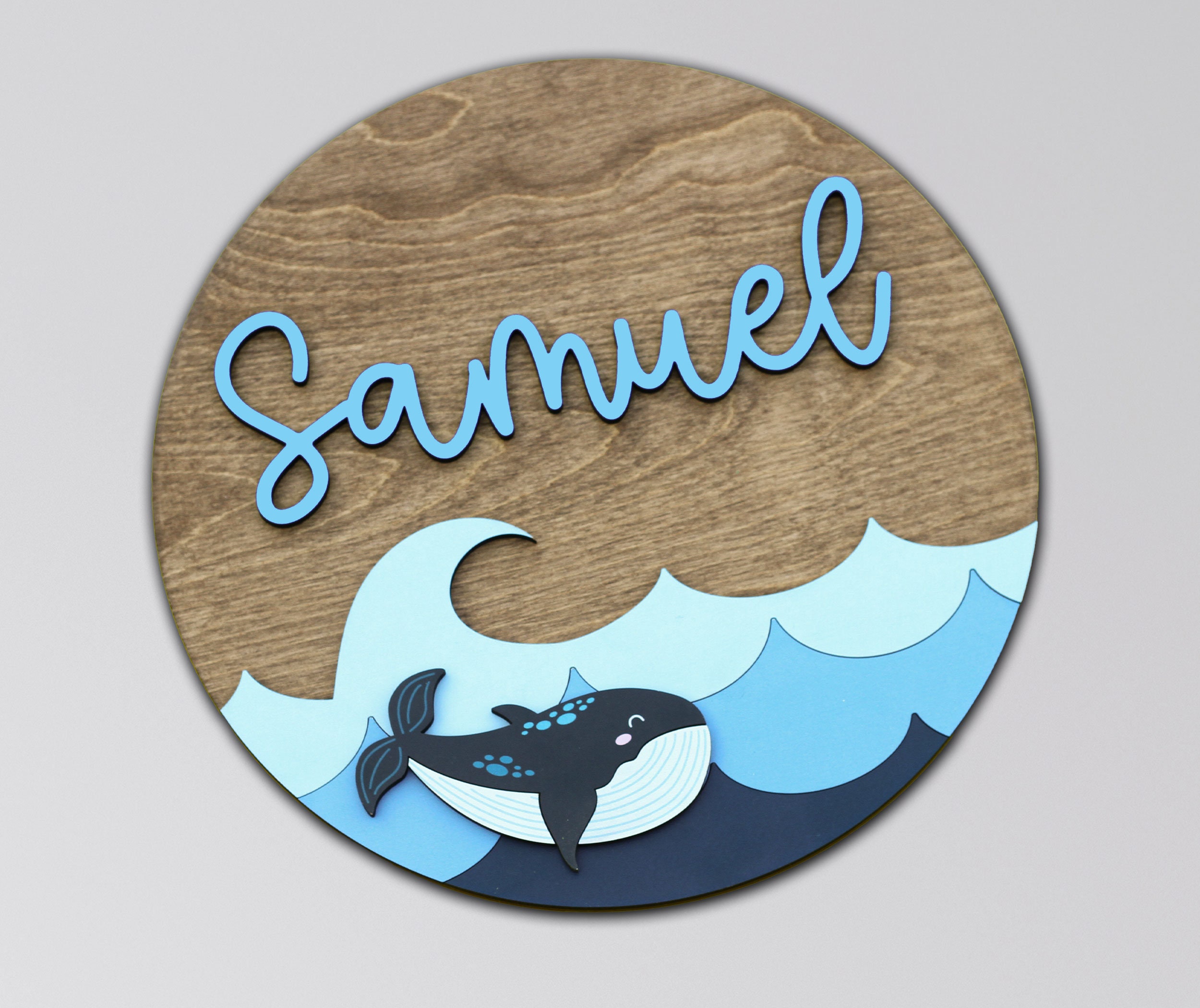Ocean Theme Round Sign L Whale Baby Name Sign L Nursery Wall Sign L ...