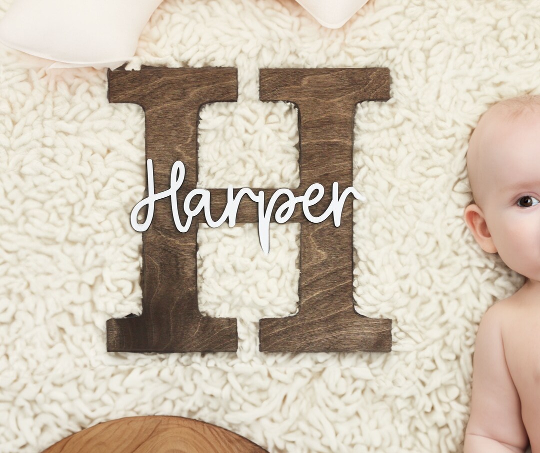 Wooden Initials Sign | Nursery Name Sign | Custom Letter Sign for ...