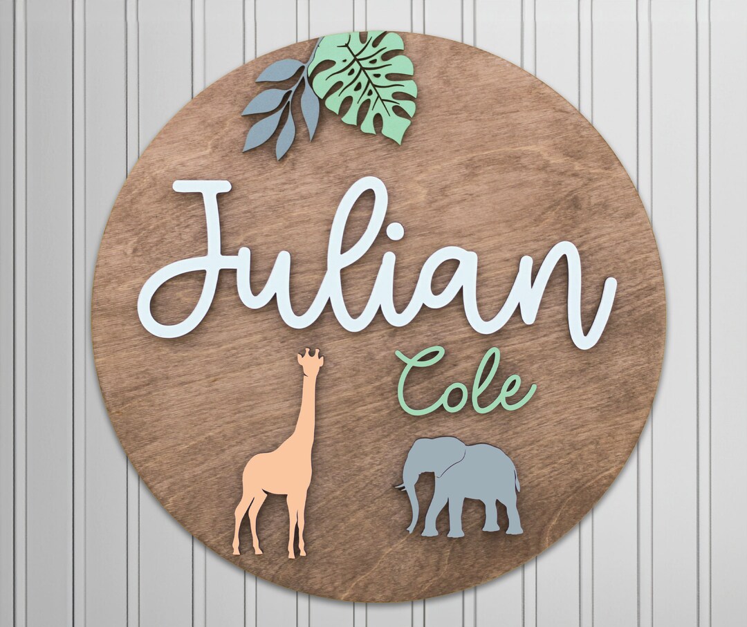 Safari Name Sign for Nursery L Safari Theme Wood Round Sign L Nursery ...