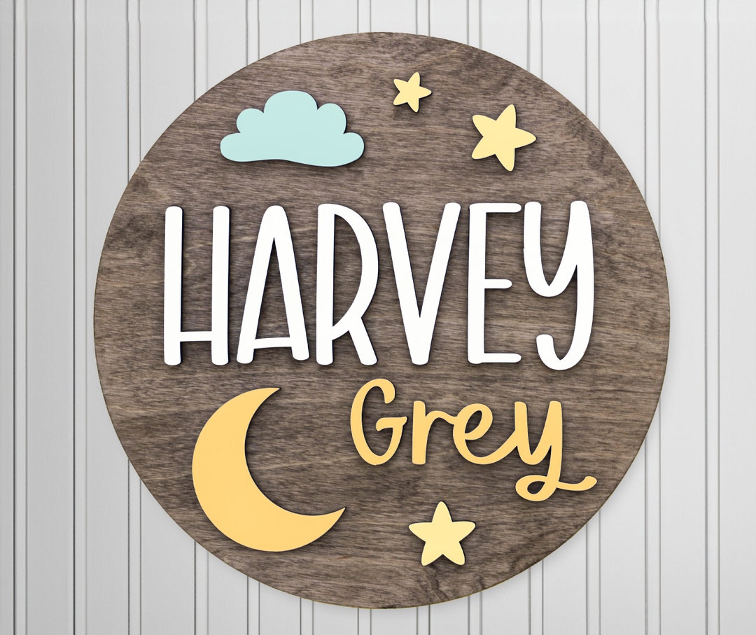 Personalized Moon and Stars Wooden Name Sign for Baby and Kids, Nursery ...
