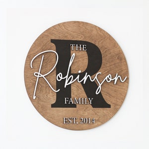 Round Last Name Sign, Round Wedding Sign, Established Sign, Family Gift ...