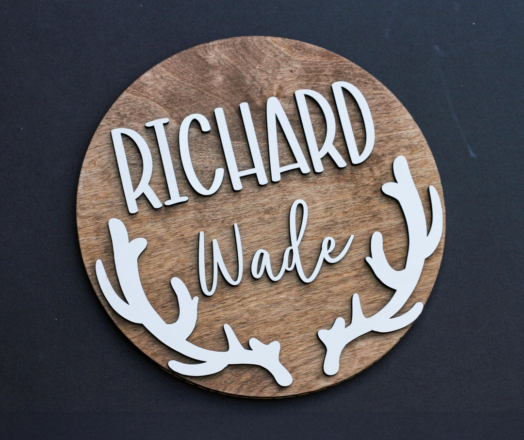 Antler Name Sign L Wood Round Name Sign L Custom Name L Nursery Room ...