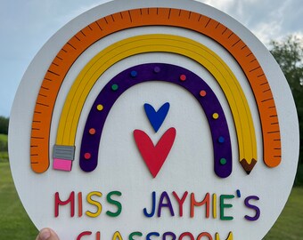 Personalized Boho Rainbow Teacher Door Hanger Sign, Teacher Door Hanger ...