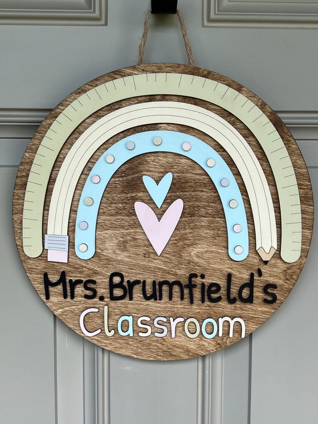 Personalized Boho Rainbow Teacher Door Hanger Sign, Teacher Door Hanger ...
