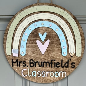 Personalized Boho Rainbow Teacher Door Hanger Sign, Teacher Door Hanger ...