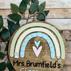 Personalized Boho Rainbow Teacher Door Hanger Sign, Teacher Door Hanger ...