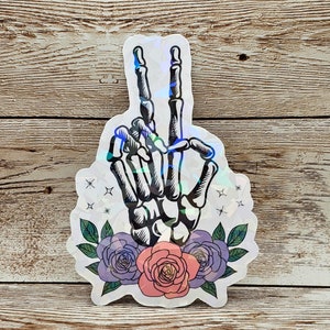 Skeleton Peace Sign Sticker, Holographic Skeleton Sticker, Peace ...
