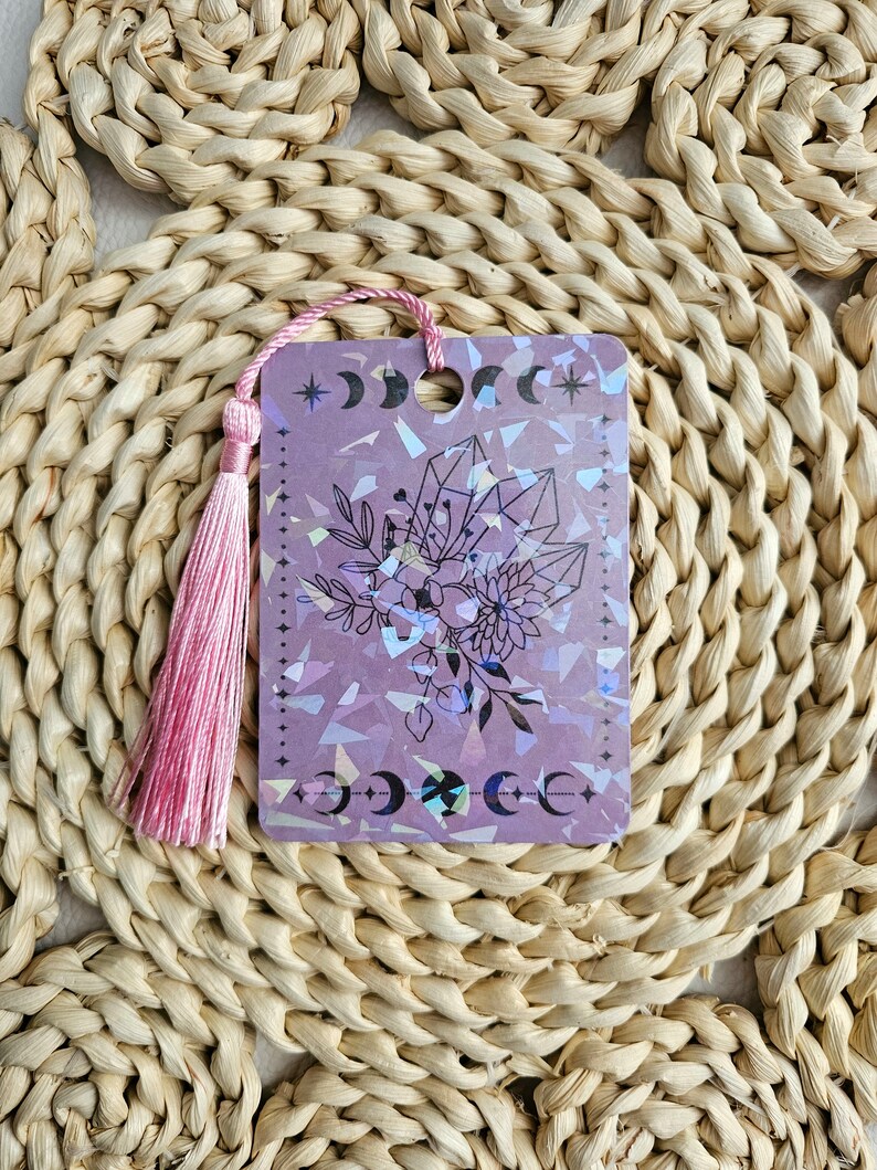 Mystical Moon Phase Bookmark, Holographic Tassel Page Marker, Celestial ...