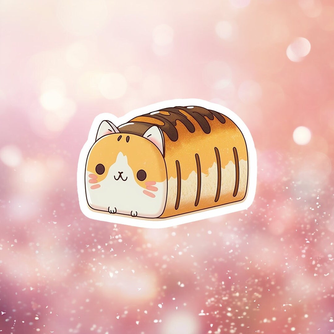 Cat Bread Loaf Sticker, Cute Cat Loaf Sticker, Kawaii Cat Stickers ...