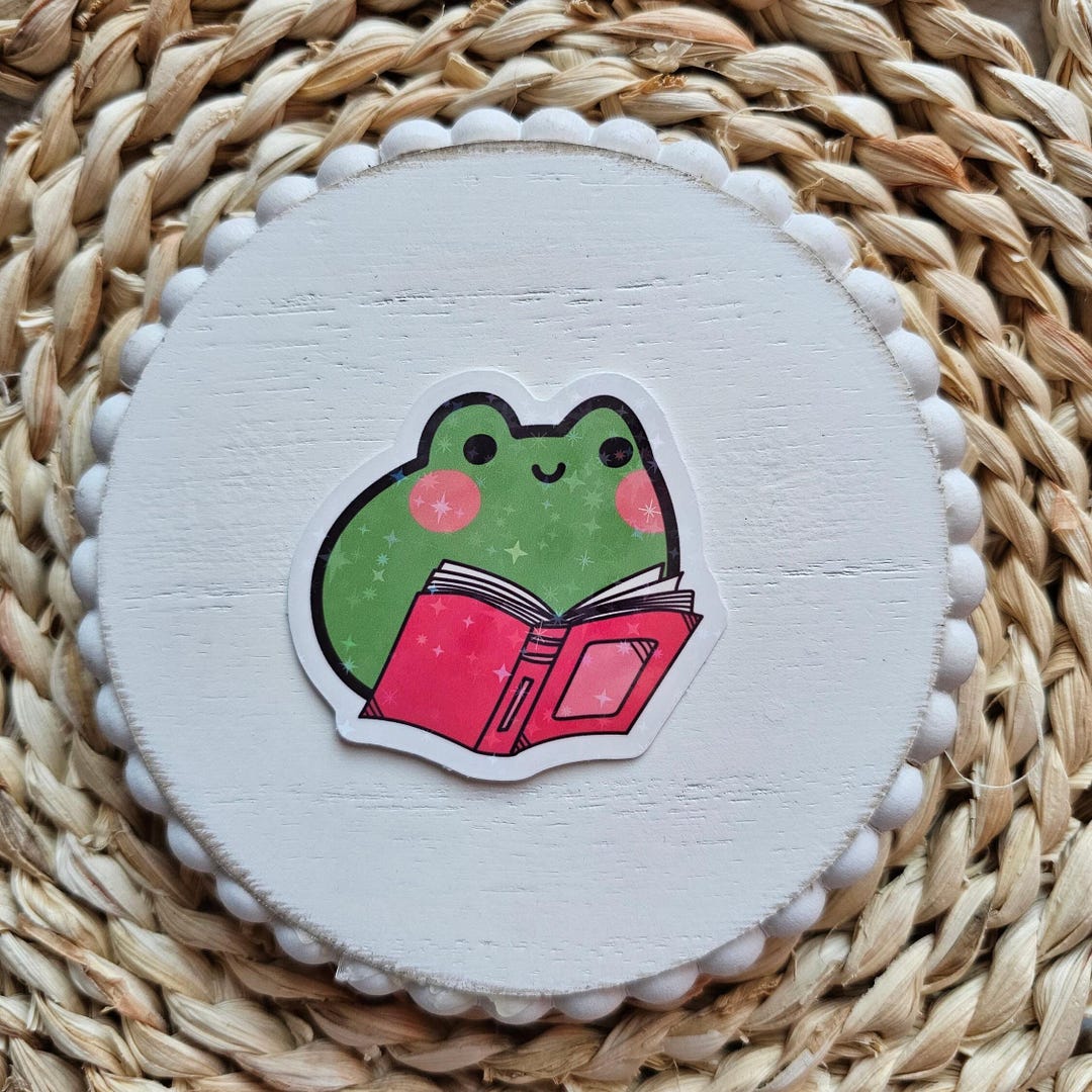 Holographic Frog Reading Book Sticker, Frog Sticker, Bookish Decal ...