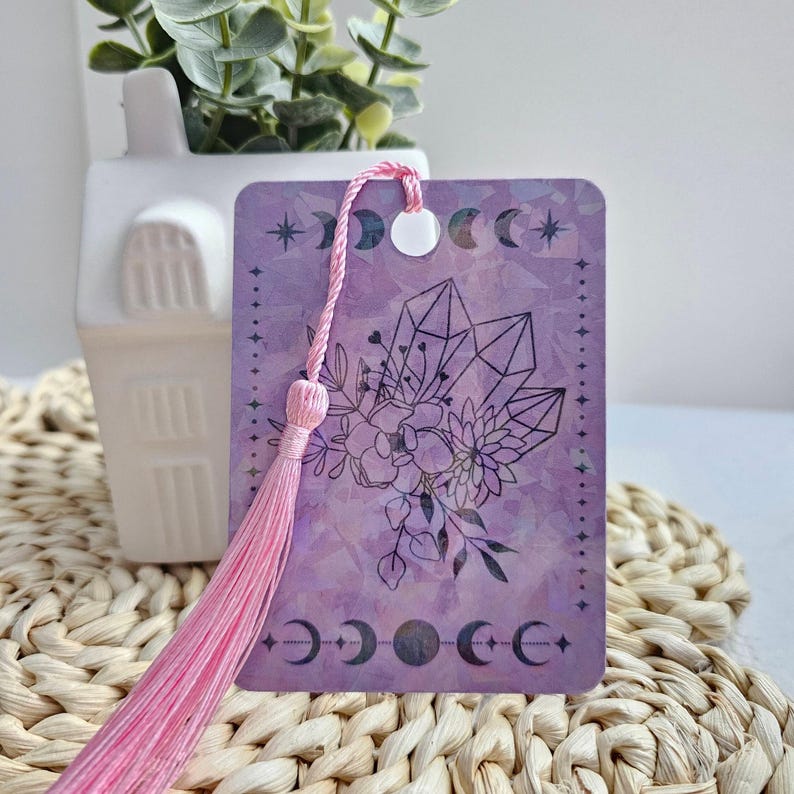Mystical Moon Phase Bookmark, Holographic Tassel Page Marker, Celestial ...