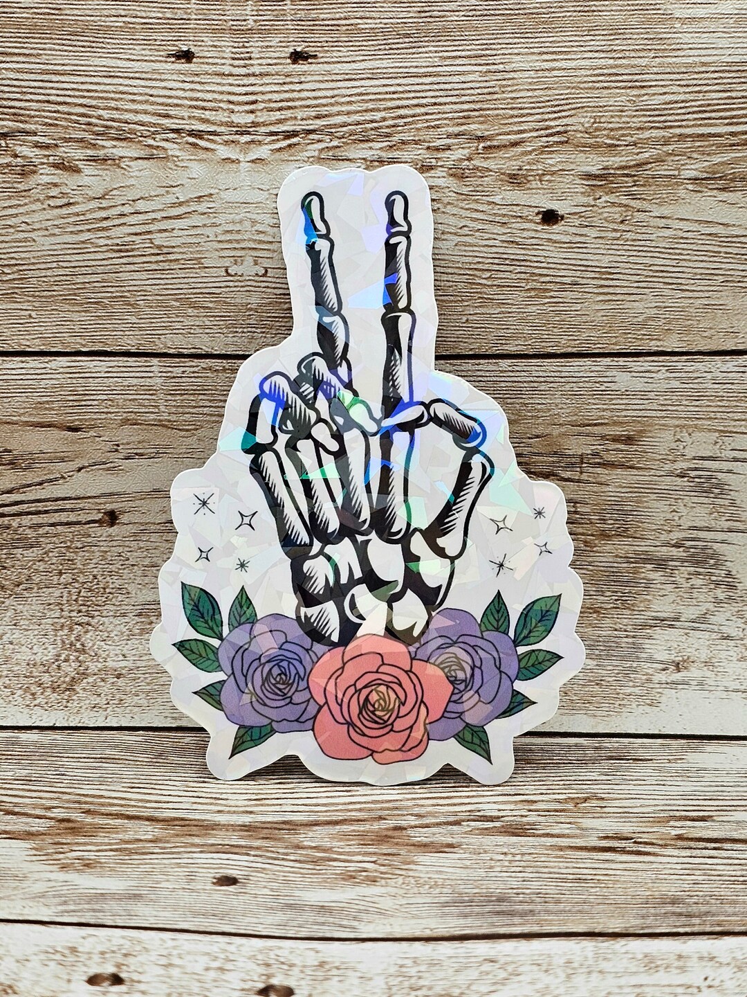Skeleton Peace Sign Sticker, Holographic Skeleton Sticker, Peace ...