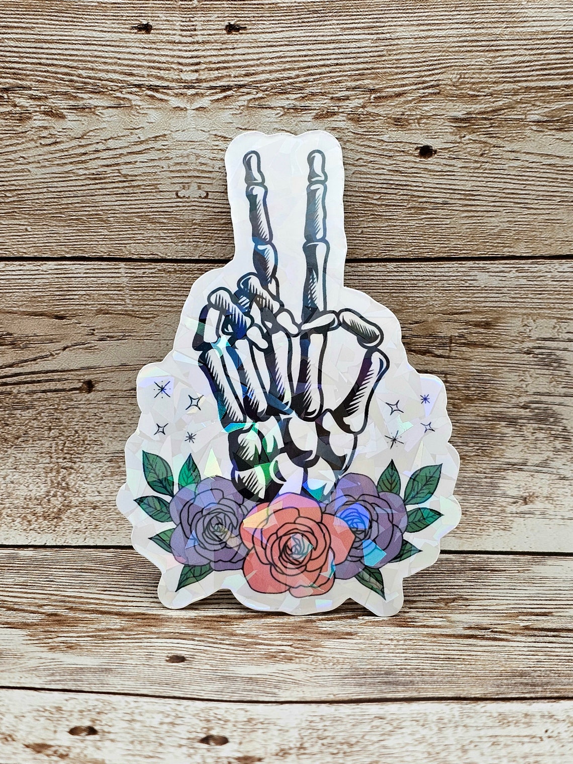 Skeleton Peace Sign Sticker Holographic Skeleton Sticker - Etsy