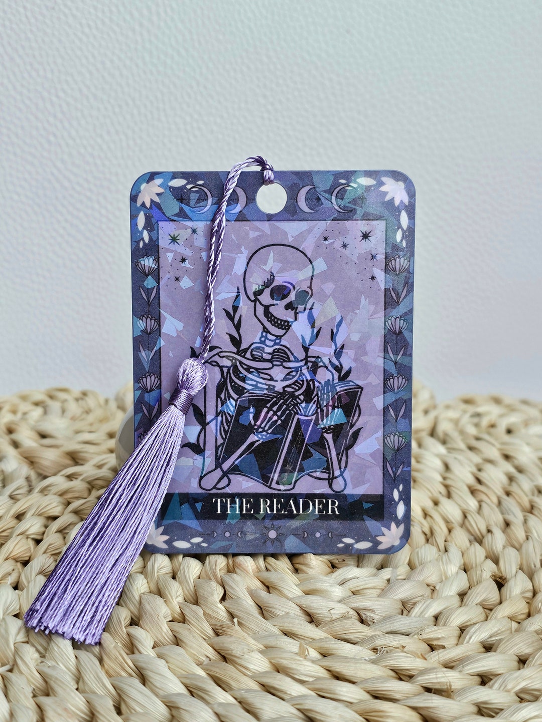 The Reader Skeleton Tarot Card Bookmark, Holographic Bookmark With Tassel, Page Marker, Double ...
