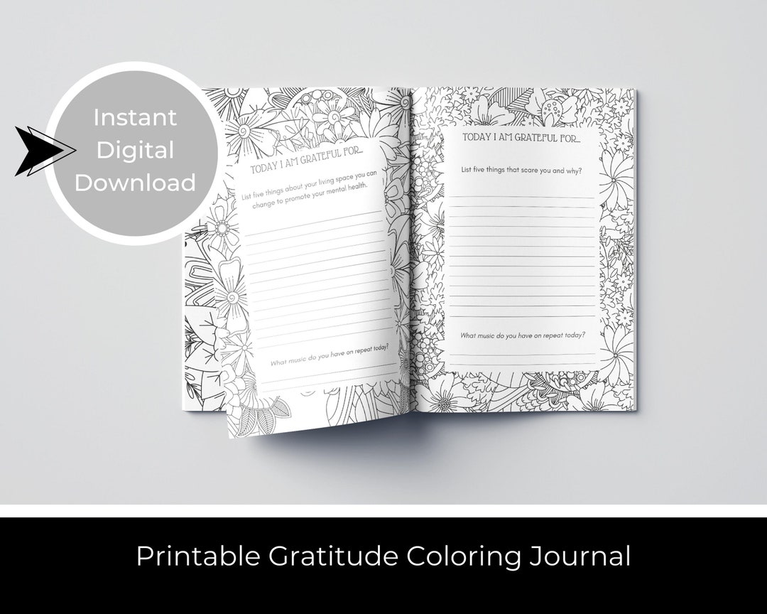30 Day Coloring Gratitude Journal Printable, Mindfulness Self Care Log ...