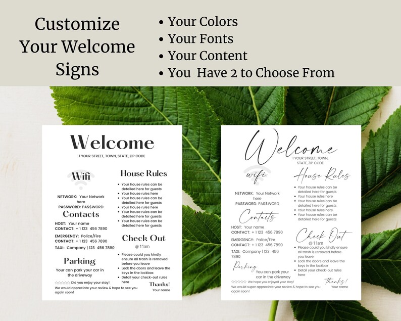 Editable Welcome Sign Template, Guest Info Sign, House Rules & Wifi ...