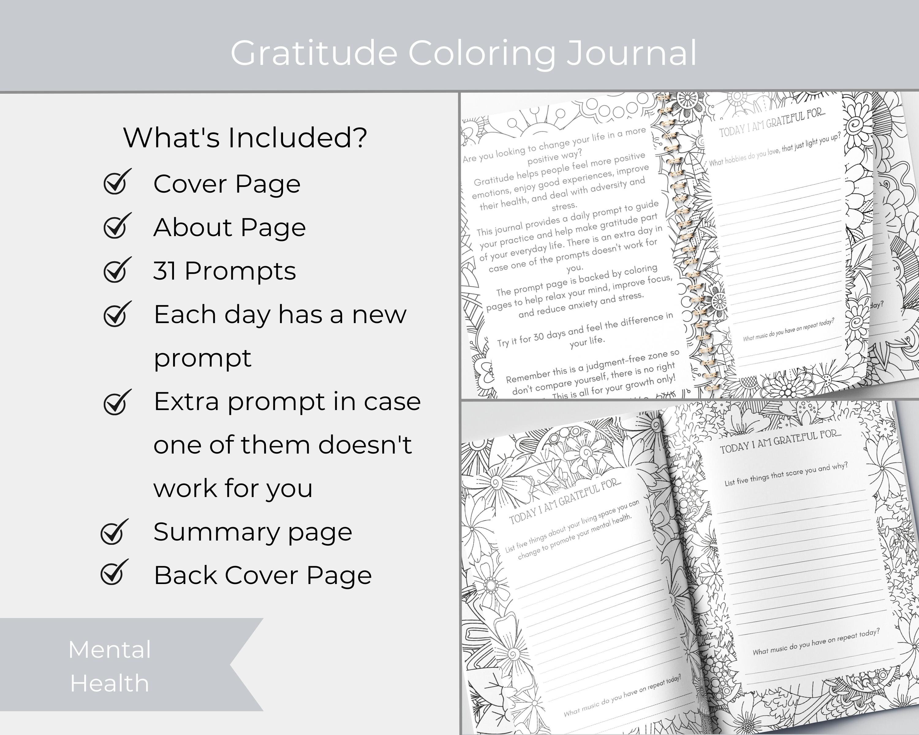 30 Day Coloring Gratitude Journal Printable, Mindfulness Self Care Log ...