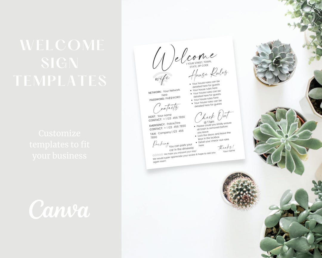 Editable Welcome Sign Template, Guest Info Sign, House Rules & Wifi ...