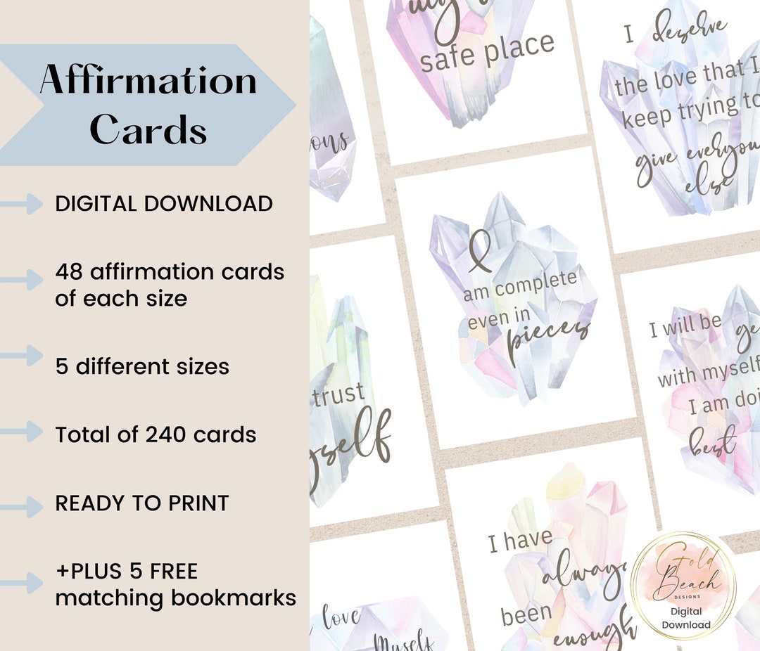 48 Crystal Affirmation Cards Digital Download, Mindfulness Affirmations ...