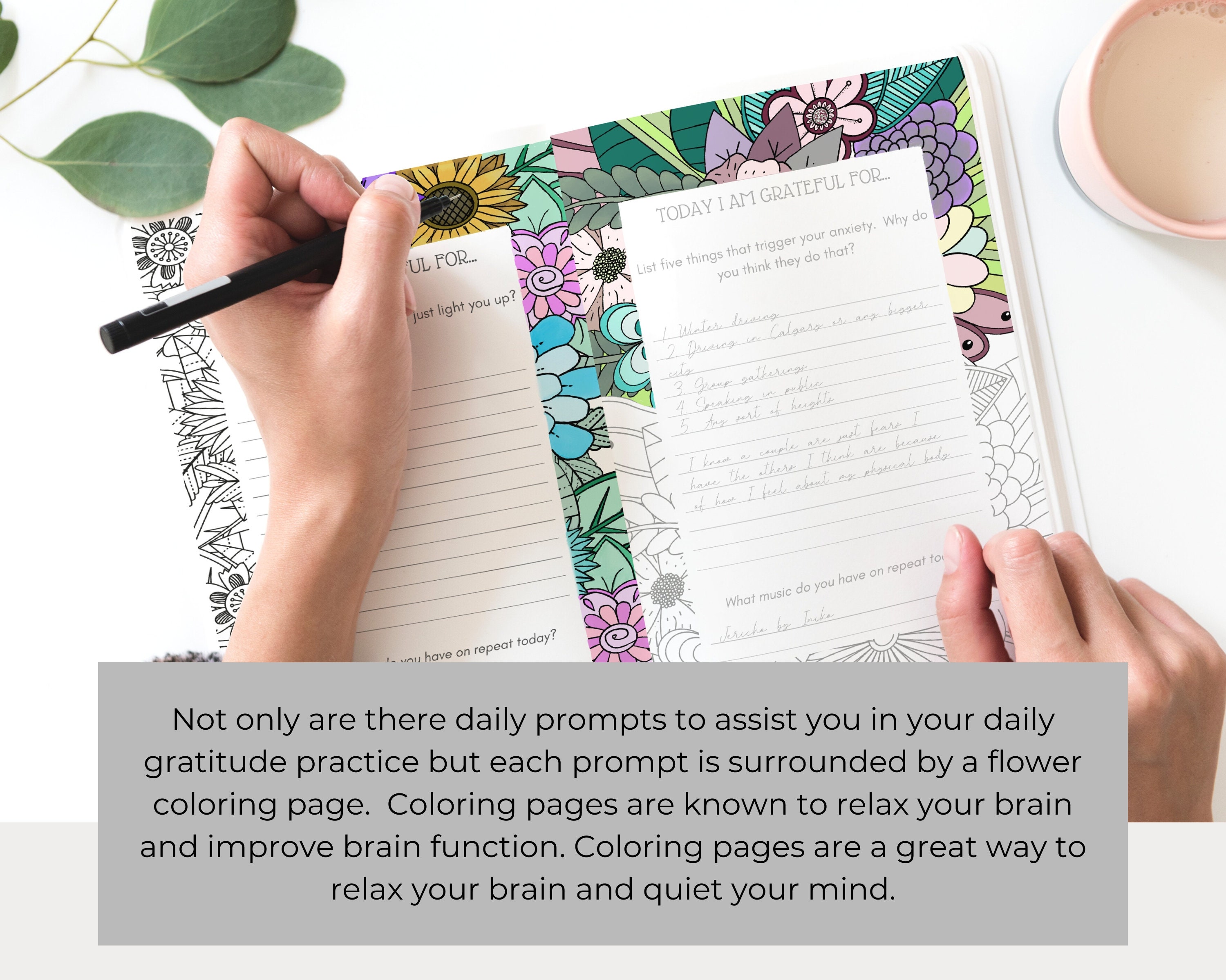 30 Day Coloring Gratitude Journal Printable, Mindfulness Self Care Log ...