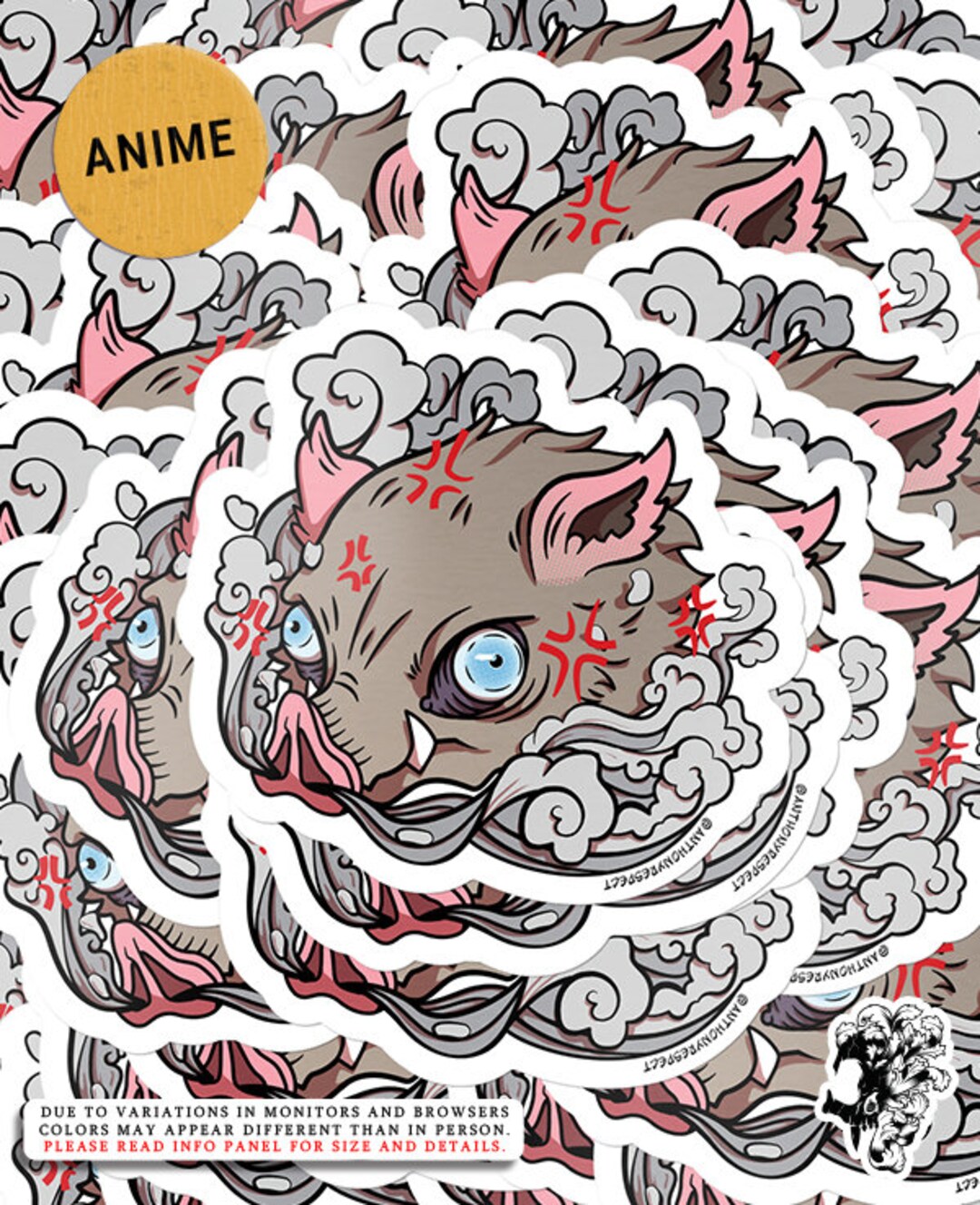 D-S Fuming Angry Boar Headed Boy Glossy Vinyl Waterproof Sticker, Water ...