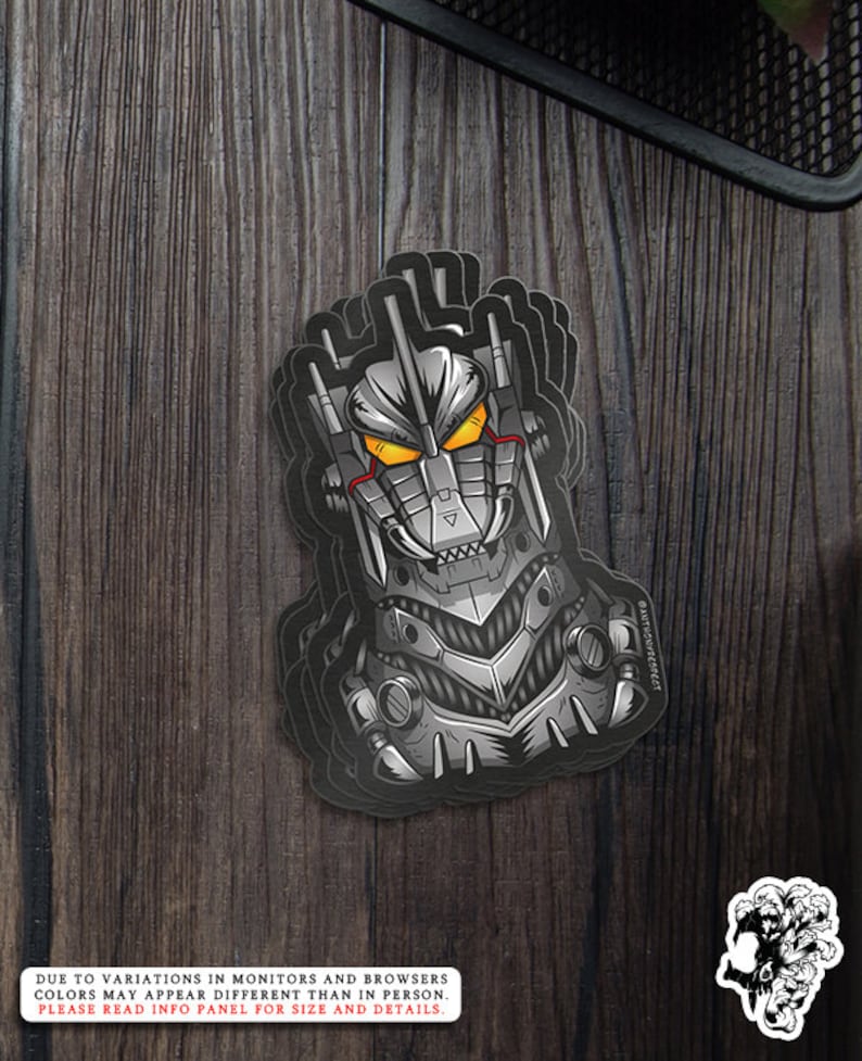 Mechagodzilla Kiryu Glossy Vinyl Waterproof Sticker, Water Bottle ...