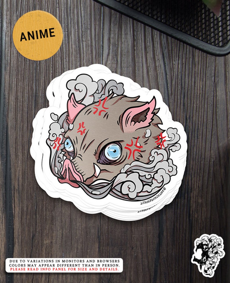 D-S Fuming Angry Boar Headed Boy Glossy Vinyl Waterproof Sticker, Water ...