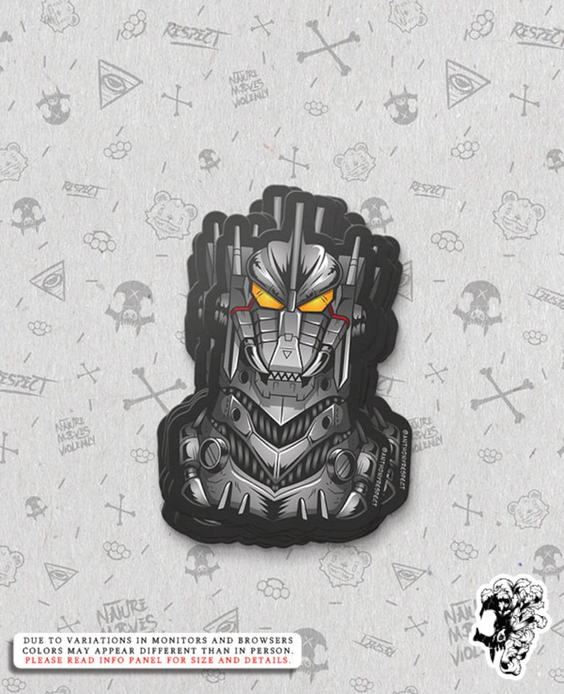 Mechagodzilla Kiryu Glossy Vinyl Waterproof Sticker, Water Bottle ...
