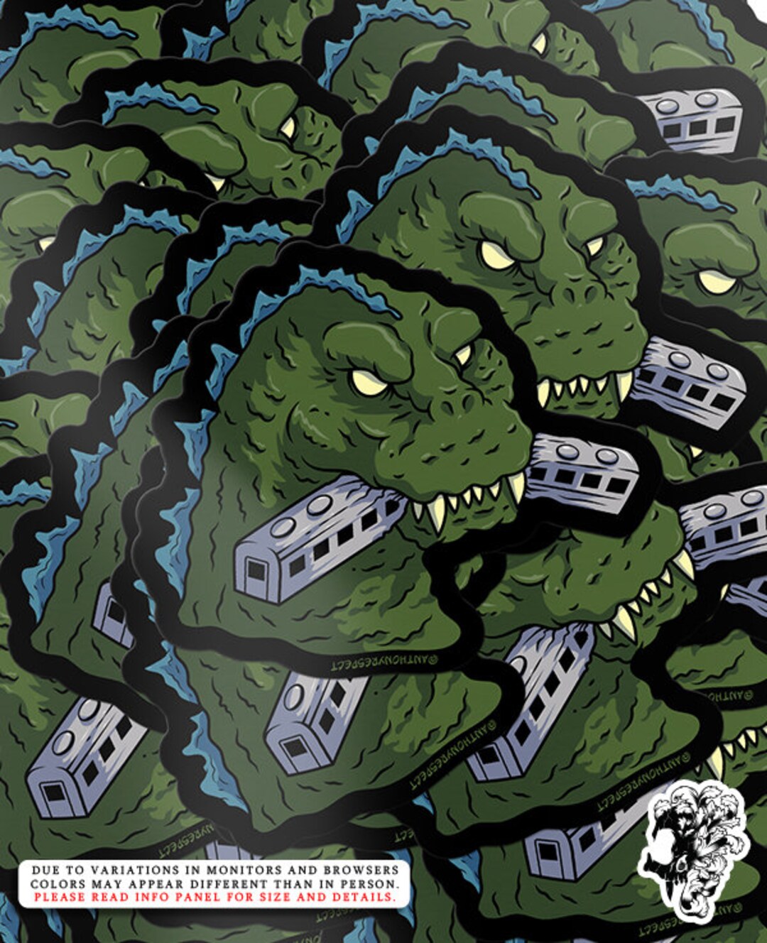 Godzilla Train Biter Glossy Vinyl Sticker, Water Bottle, Laptop, Phone ...