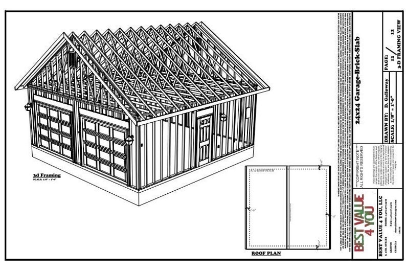 24' X 24' Garage Plans-brick-monolithic Slab-warmer Climates - Etsy