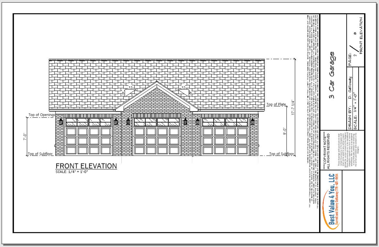 3 Car Garage-brick-slab Foundation - Etsy