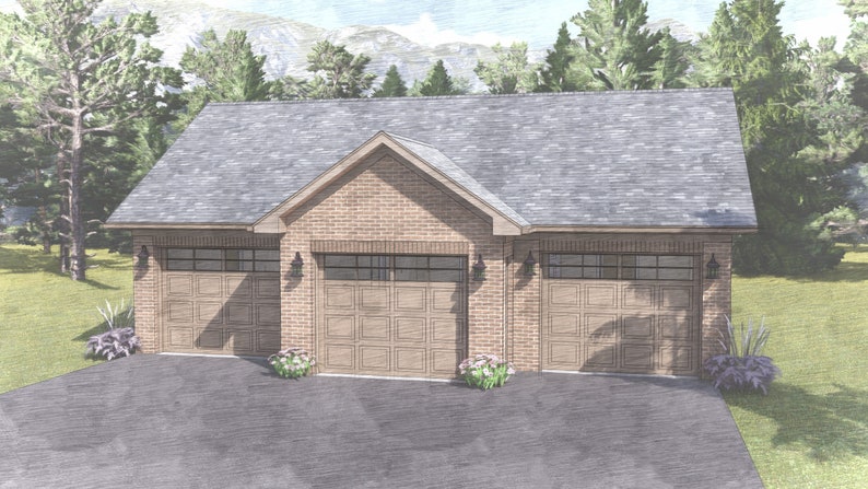 3 Car Garage-brick-slab Foundation - Etsy