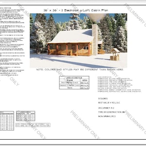 26' X 36' - 2 Bedroom W/loft Cabin Plan - Architectural Plans -includes ...