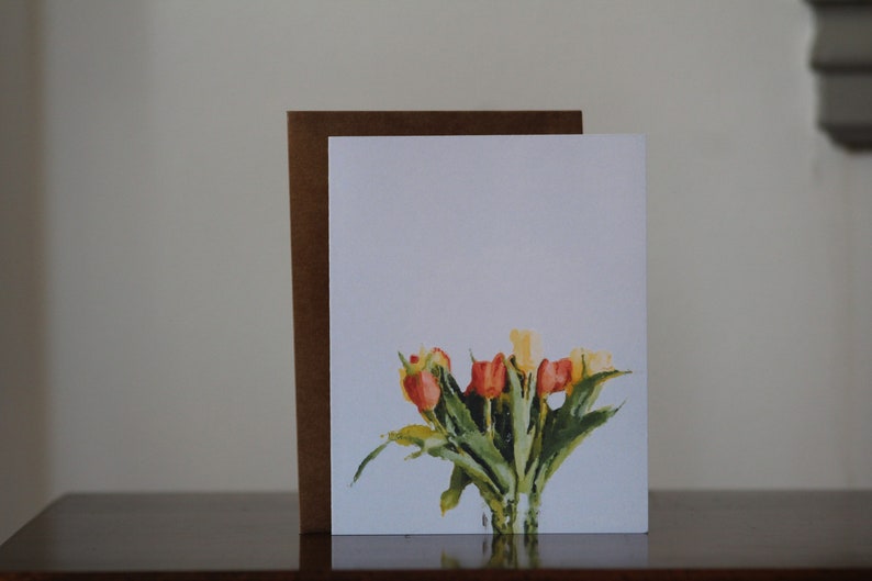Blank Cards Paper Watercolor Flower Note Cards Vase Tulips Flower Note ...