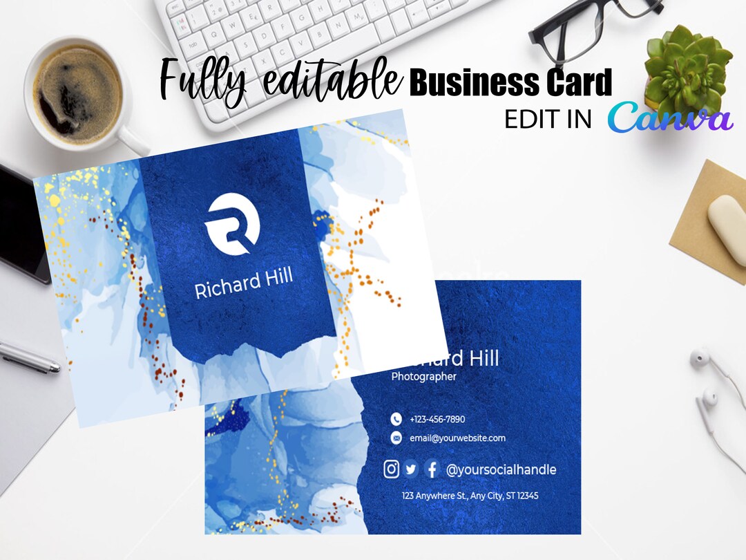 BUSINESS PRINTABLE Digital CARD Template, Front and Back All Texts Are ...