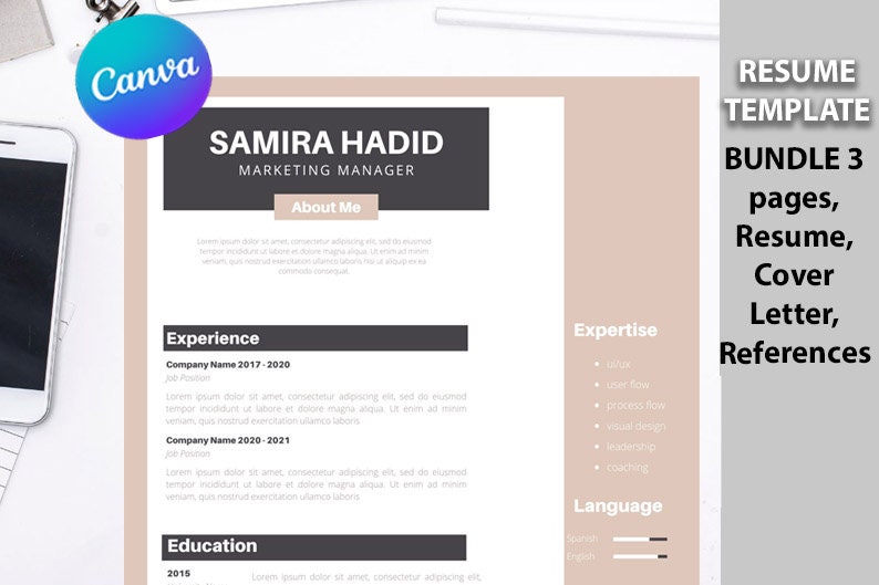 3 Page Resume Template Bundle Cover Letter and References Template for ...