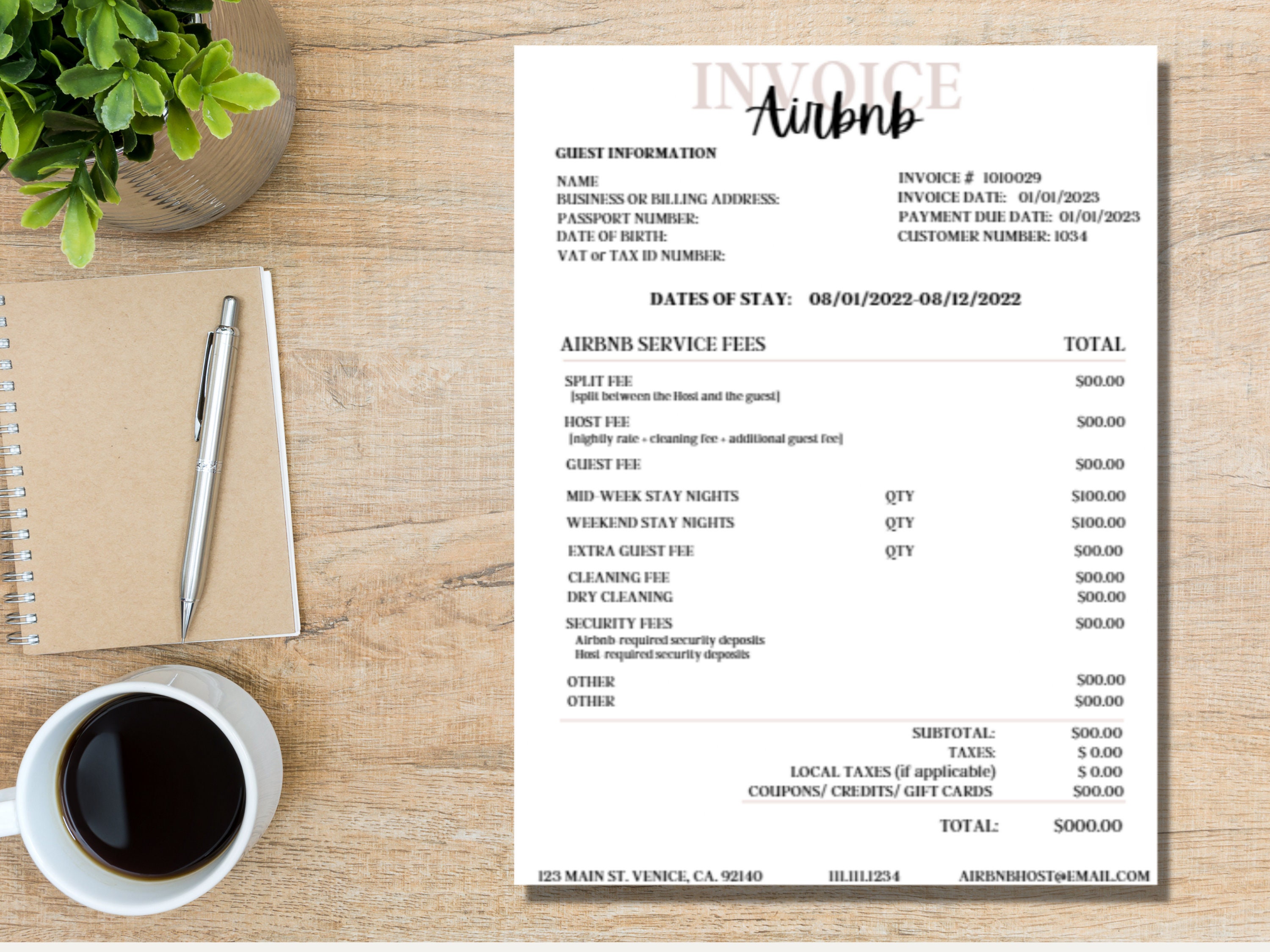 Airbnb Invoice Template Invoice Template VRBO Airbnb Etsy Canada