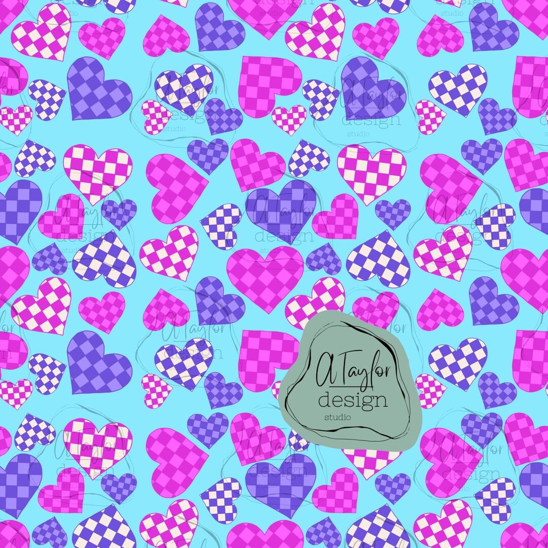 Hearts Seamless Pattern Retro Checkered Hearts Seamless Pattern, Hearts ...