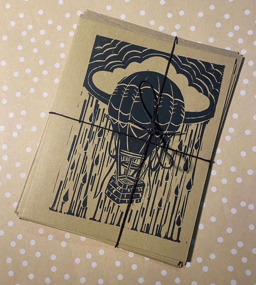 Hot Air Balloon Linocut Folded Notecards & Envelopes 4 Pack - Etsy