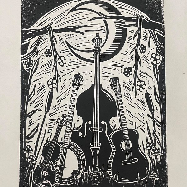 Guitar Linocut - Etsy