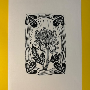 Floral Flower Botanical Linocut Print Handprinted - Etsy