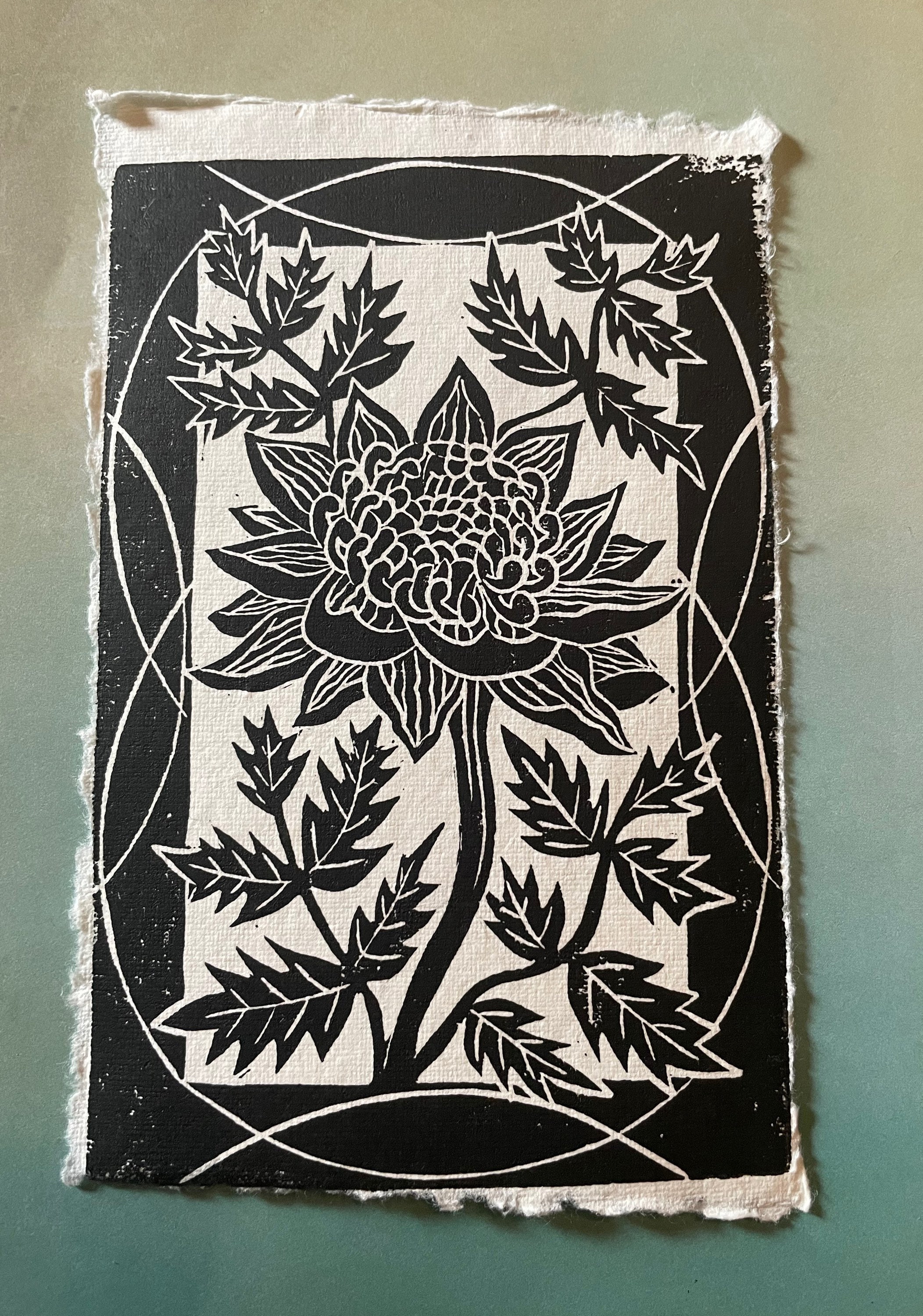 Floral Flower Botanical Linocut Print Handprinted on Natural Homemade ...