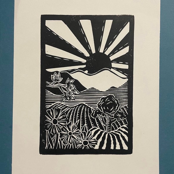 Linocut Landscape - Etsy