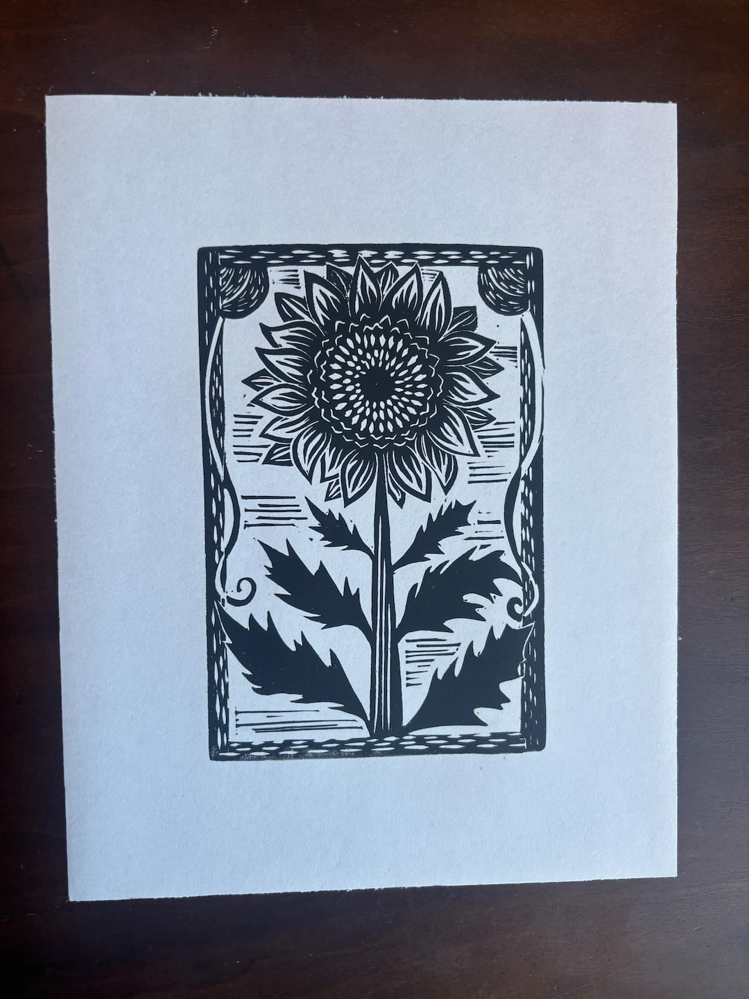 Sunflower Flower Botanical Linocut Print Handprinted - Etsy