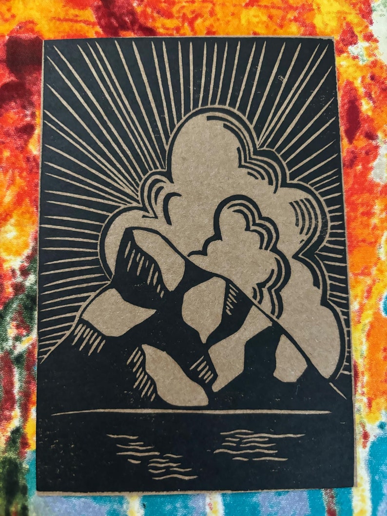 Mountain & Cloud Linocut Handprinted Flat Postcards 4 Pack - Etsy